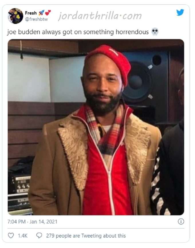People Roast Joe Budden Plaid Scarf Red Hoody and Sports Coat Outfit ...