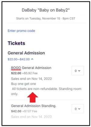 DaBaby 'Buy One Get One Free' BOGO Ticket Sale for Concert Venue with ...
