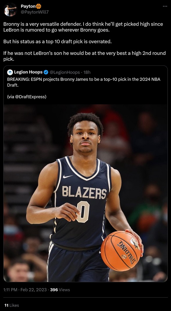 People are Shocked Bronny James is a Projected Top 10 Draft Pick in ...