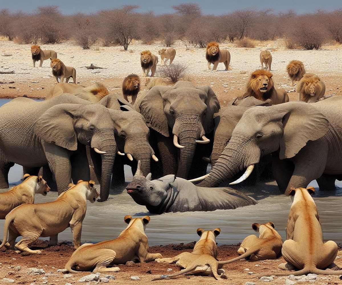 Smart Elephants Attempt Saving Rhino Stuck in Waterhole From Pack of ...