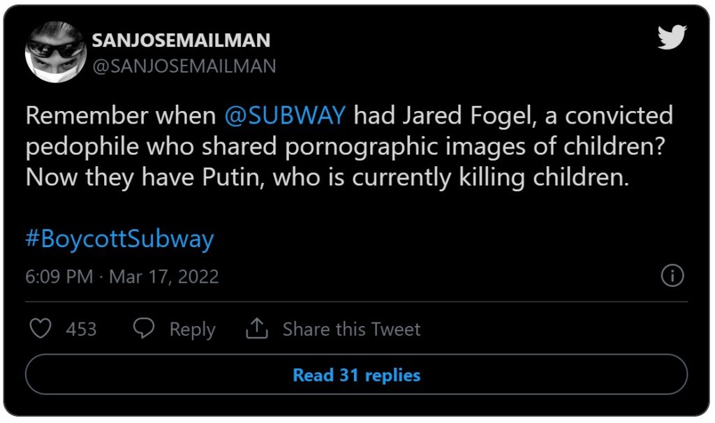 People Expose Subway Blocking People on Twitter as 'Boycott Subway ...