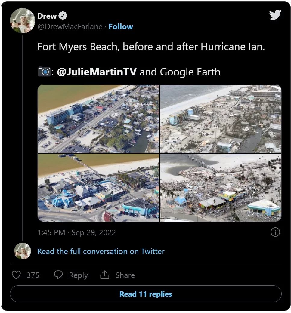 Aftermath Videos Comparing Fort Myers Beach Pier Before and After Hurricane Ian's Destruction ...