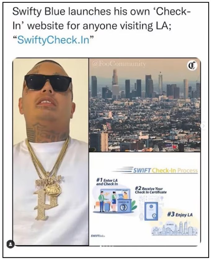 Details on LA South Sider Swifty Blue's 'Check In' Website for Rappers ...